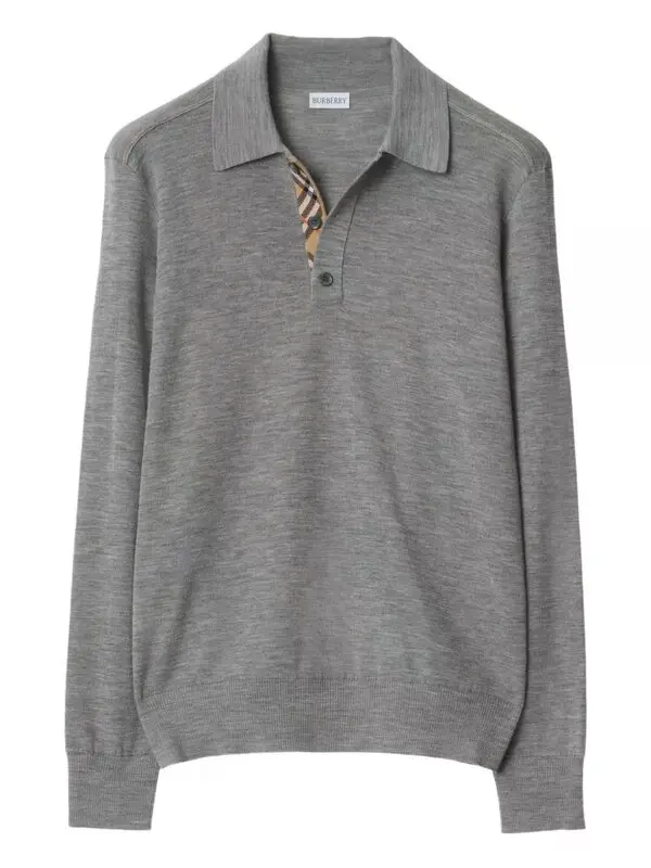 Burberry Long-sleeve Wool Polo Shirt - Grey