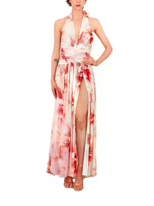 BABYLONE PARIS Halterneck Floral-print Maxi Dress - Red