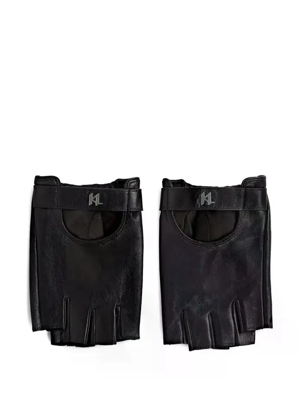 Karl Lagerfeld K/monogram Fingerless Leather Gloves - Black