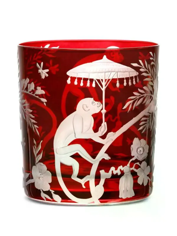 ARTEL Chinoiserie Monkey Etched Glass Tumbler - Red