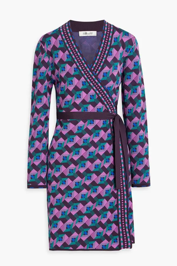 Buy Diane Von Furstenberg Edwina Intarsia-knit Mini Wrap Dress - Violet At  64% Off | Editorialist