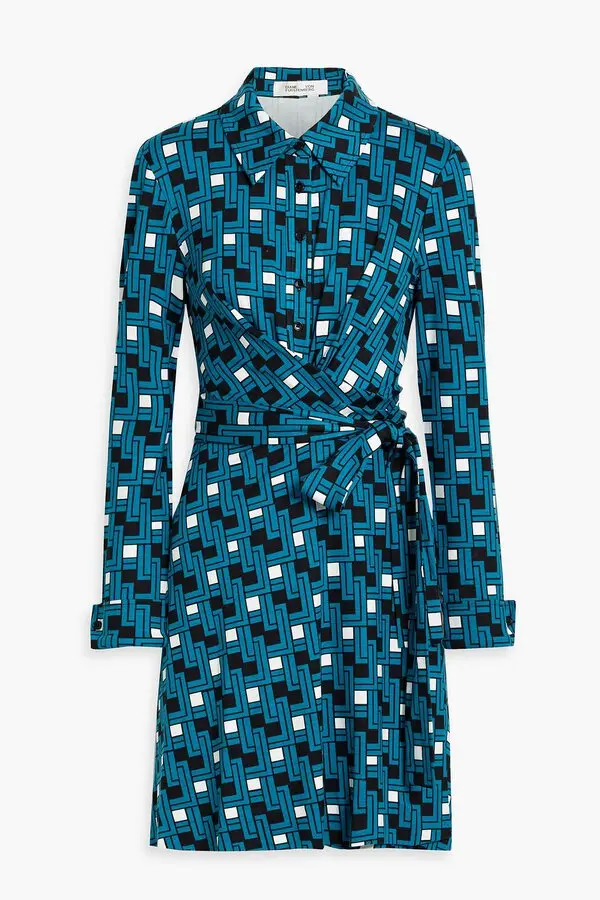 Diane Von Furstenberg Didi Printed Jersey Mini Shirt Dress - Teal