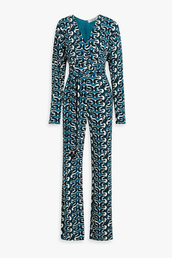 Diane Von Furstenberg Marilou Printed Jersey Jumpsuit - Teal