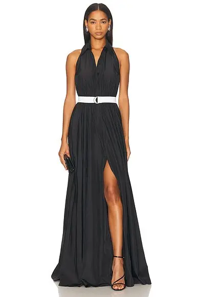 Norma Kamali Halterneck Gown With Optional Belt And Slit
