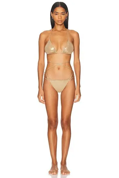 Norma Kamali Criss Cross Metallic Bikini Set - Gold