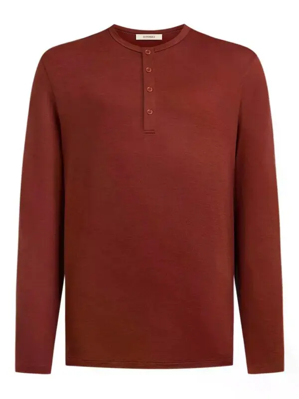 12 STOREEZ Long-sleeve Henley T-shirt - Red
