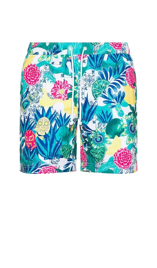 ORIGINAL PENGUIN 7 Volley Floral Print Swim Shorts - Teal