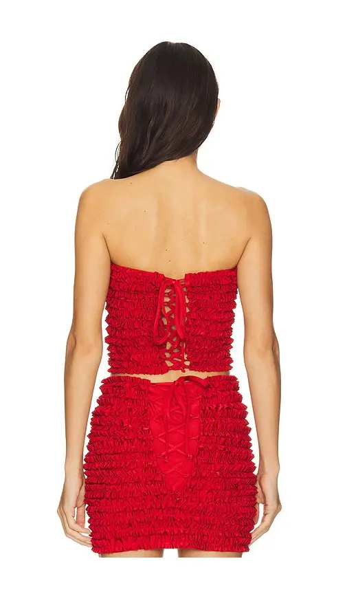 AMOR MIA Ruffled Lace-up Top - Red