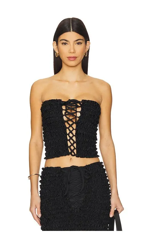 AMOR MIA Ruffled Corset Top - Black