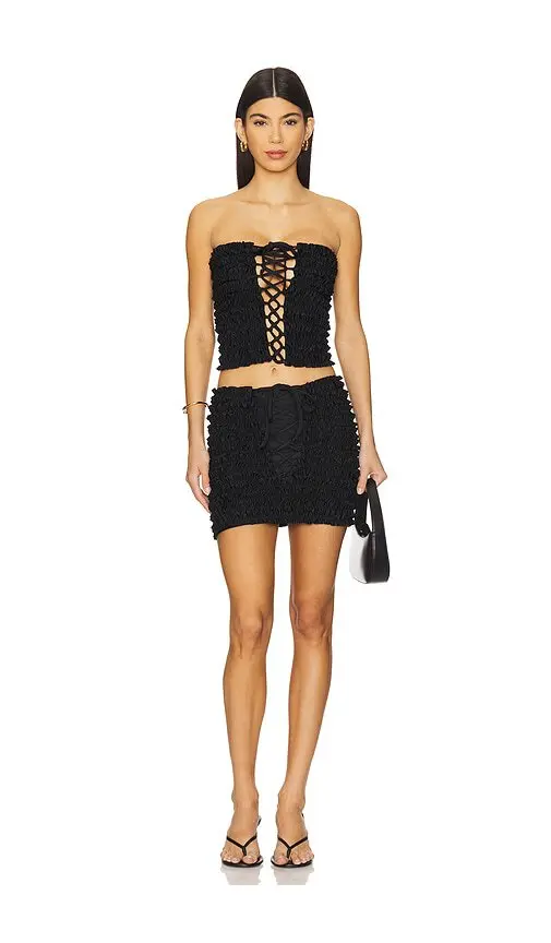 AMOR MIA Ruffled Corset Top - Black