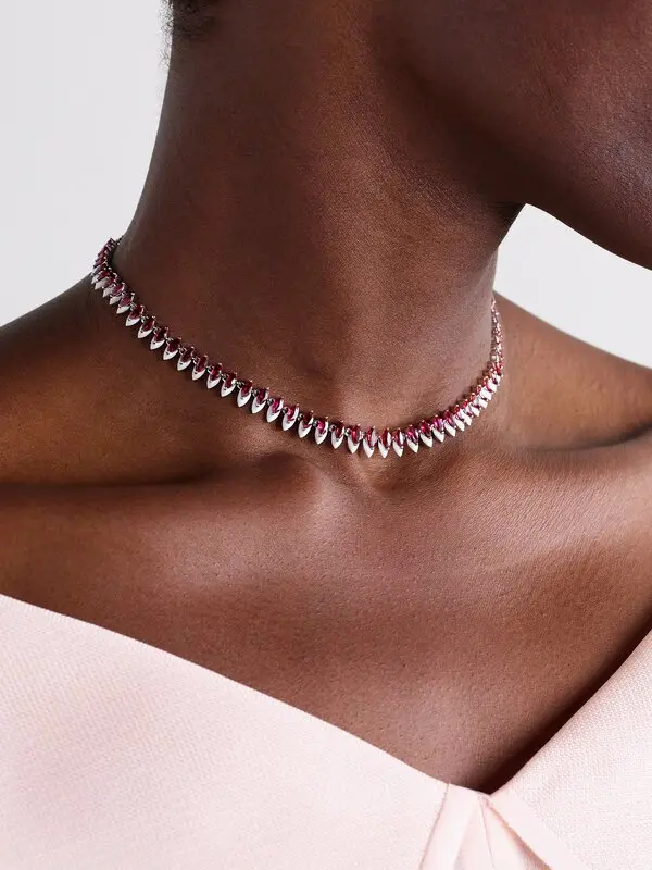KAMYEN 18-karat White Gold, Ruby, And Enamel Choker