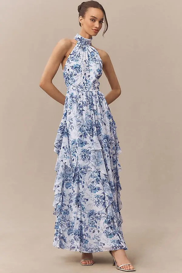 Bhldn Printed Chiffon Maxi Dress