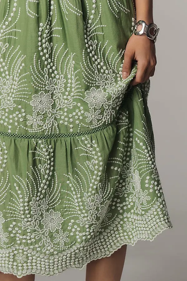 Anthropologie Sleeveless Sweetheart Tiered Midi Dress - Forest Green |  Editorialist