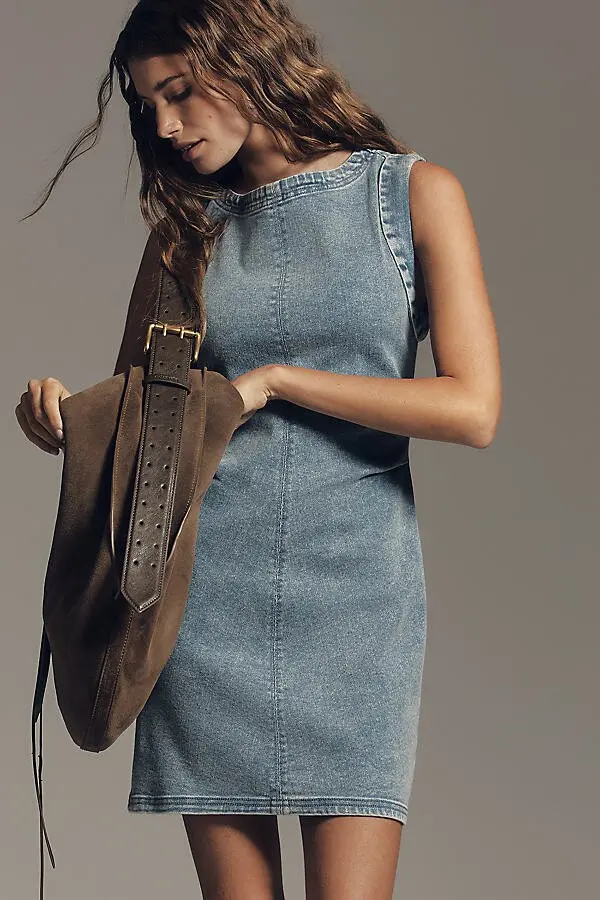 PILCRO Kendal Denim Muscle-sleeve Mini Dress