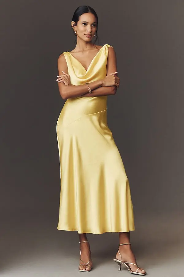 Bhldn Floral Drop-Waist Midi Dress In Citrine - 44% Off | Editorialist