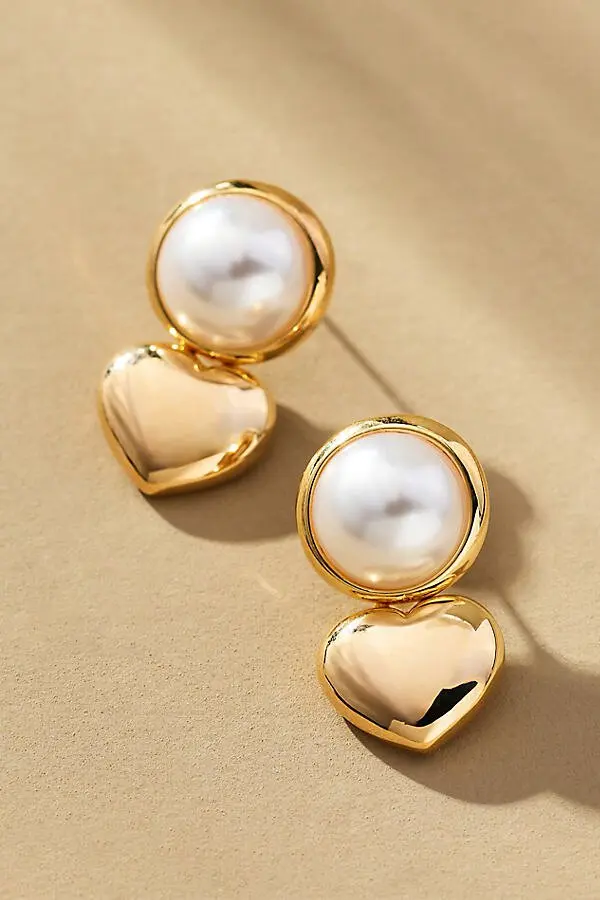 Anthropologie Heart Drop Earrings - Pearl