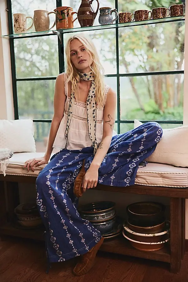 Free People Come Over Printed Pants - Navy Combo