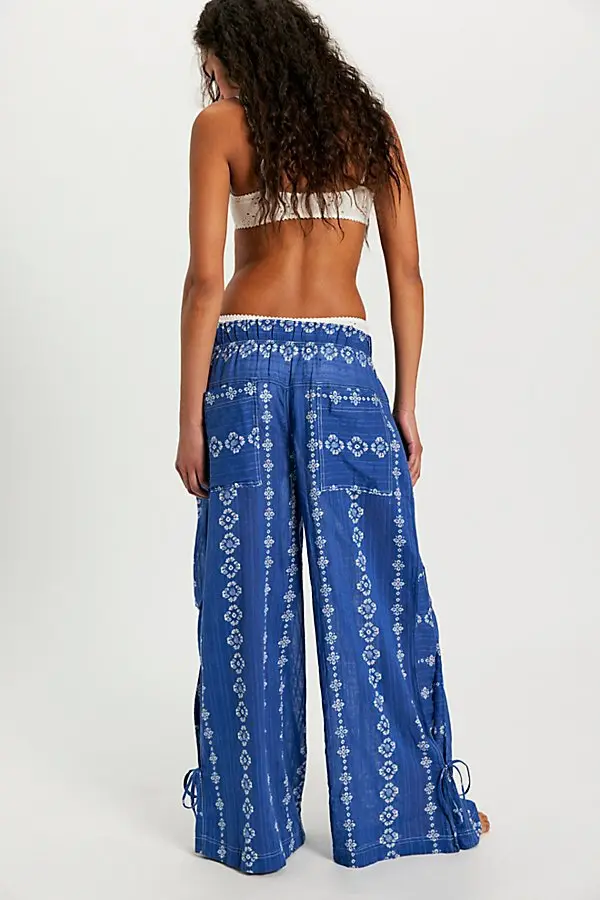 Free People Printed Wide-leg Pants - Navy Combo