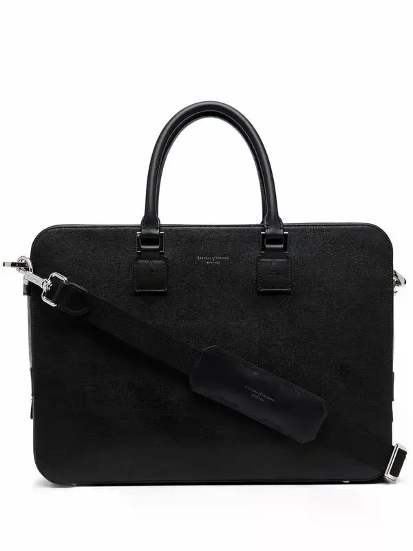 ASPINAL OF LONDON Mount Street Leather Laptop Briefcase - Black