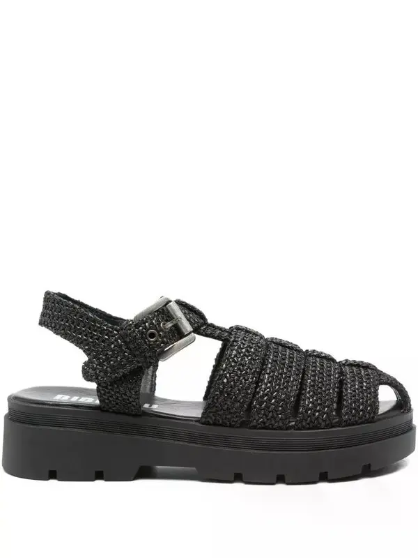 BIBI LOU Woven-texture Flat Sandals - Black