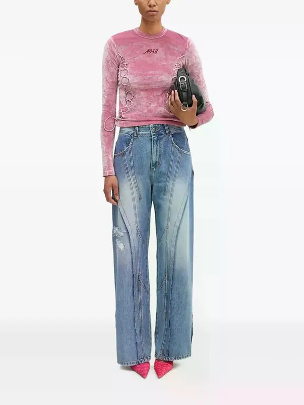 Andersson Bell Velvet Lace-up Long Sleeve Top