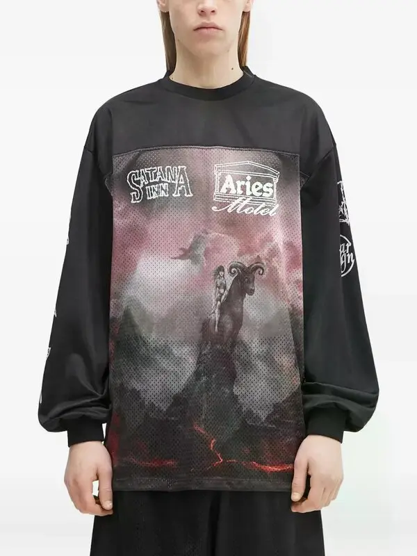 Aries Mesh-panel Graphic Long-sleeve T-shirt