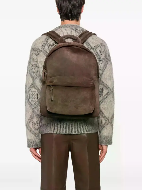 Officine Creative Logo Detail Suede Backpack With Zip Puller