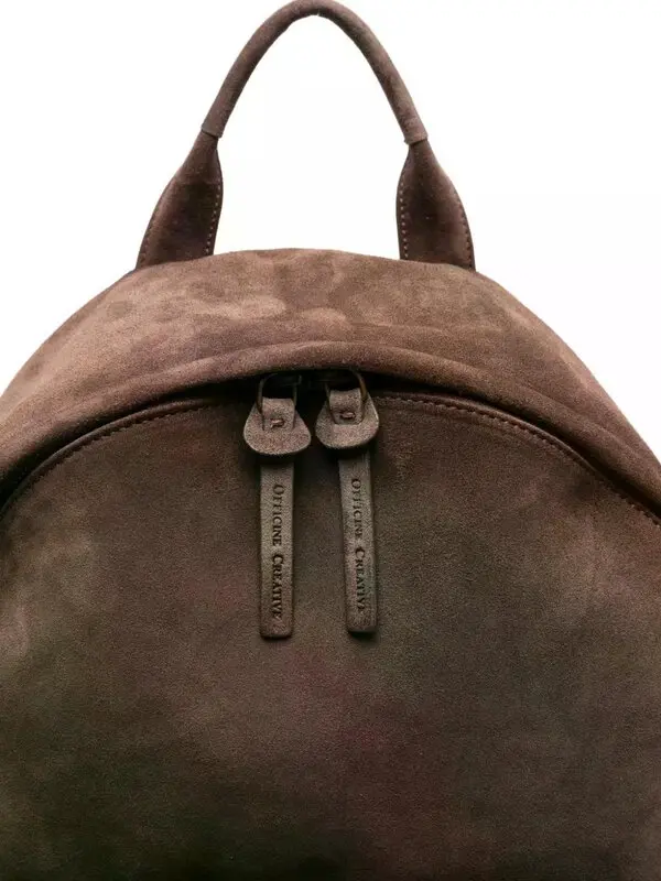 Officine Creative Logo Detail Suede Backpack With Zip Puller