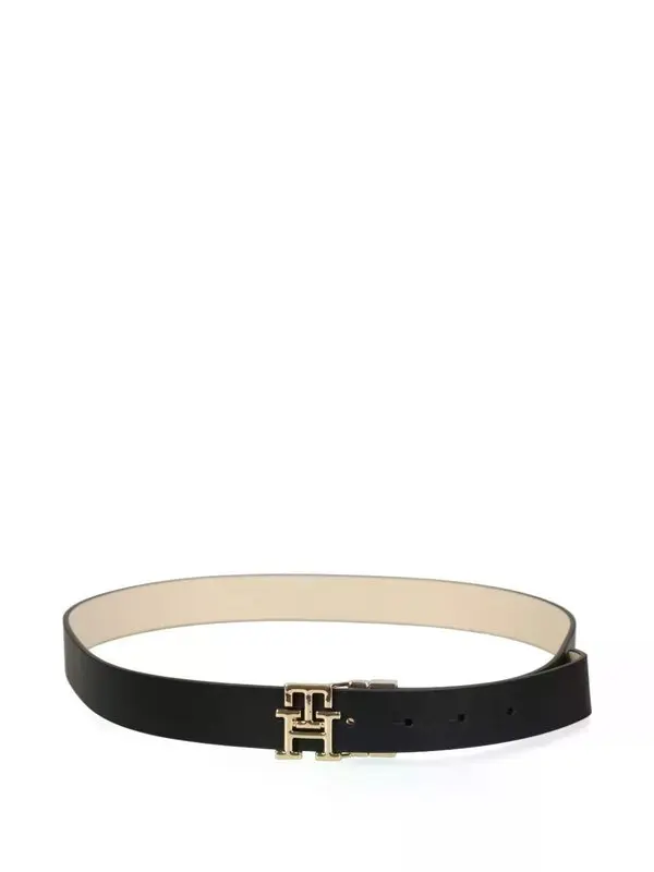 Tommy Hilfiger Monogram Buckle Leather Belt - Black