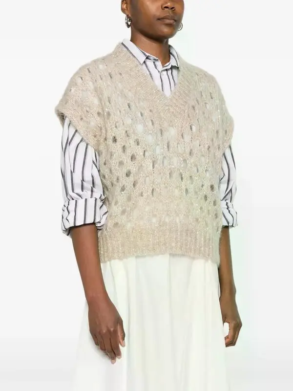 Brunello Cucinelli V-neck Open-knit Vest