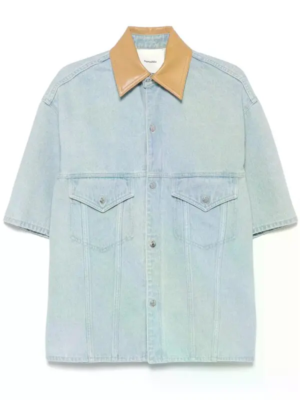 Nanushka Leather-collar Denim Shirt - Blue