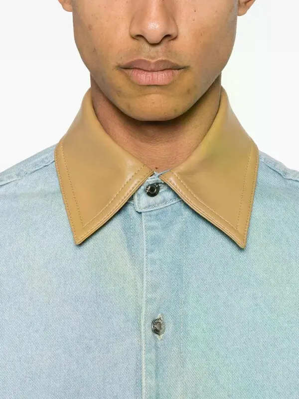 Nanushka Leather-collar Denim Shirt