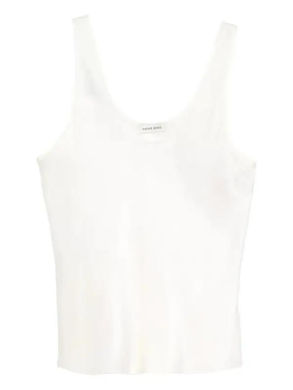 ANINE BING Silk Scoop-neck Top - White