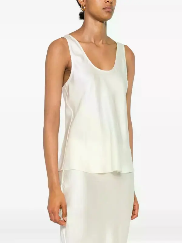ANINE BING Silk Scoop-neck Top - White