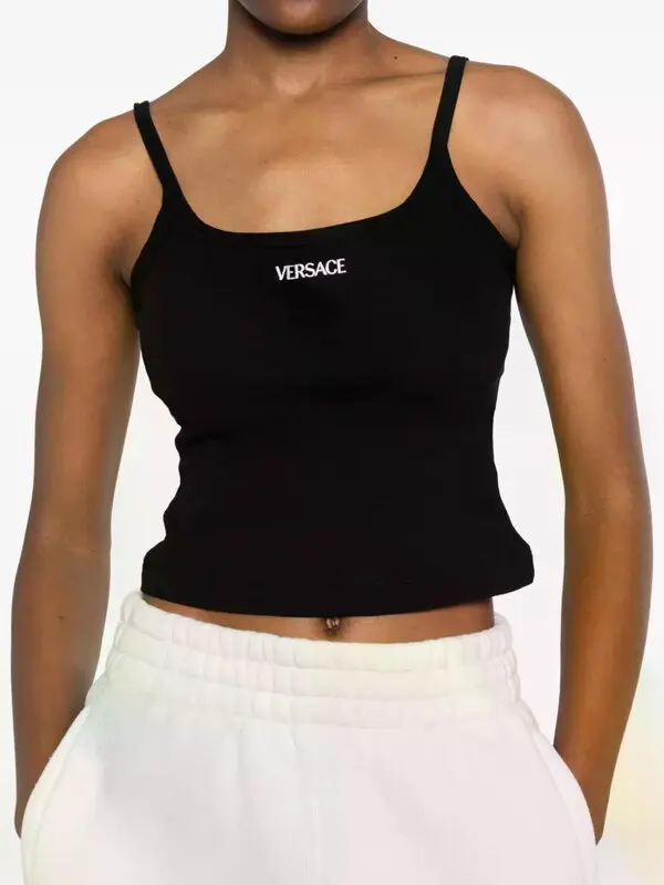 Versace Logo-embroidered Top - Black