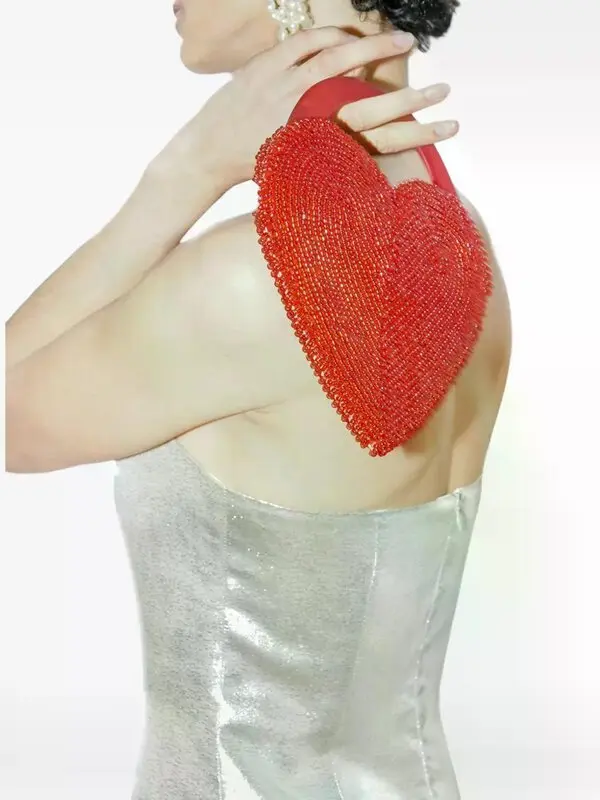 VANINA Reine De Coeur Beaded Heart Clutch Bag - Red