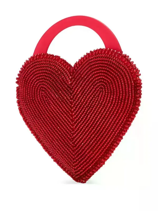 VANINA Reine De Coeur Beaded Heart Clutch Bag - Red