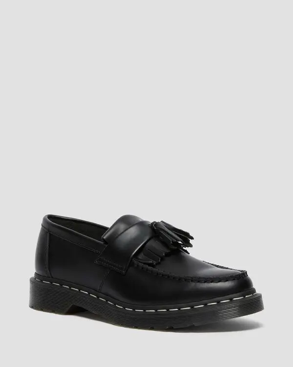 Dr. Martens Adrian White Stitch Smooth Leather Loafers - Black