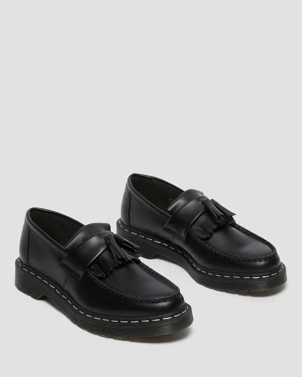Dr. Martens Adrian White Stitch Smooth Leather Loafers - Black