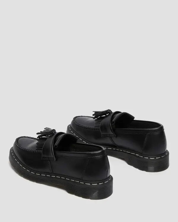 Dr. Martens Adrian White Stitch Smooth Leather Loafers - Black