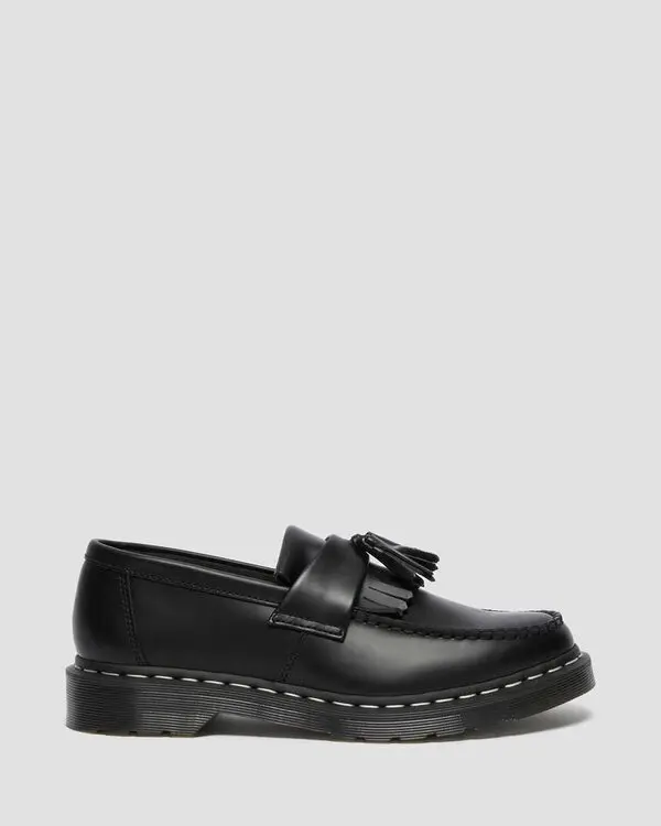 Dr. Martens Adrian White Stitch Smooth Leather Loafers - Black