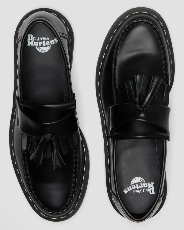 Dr. Martens Adrian White Stitch Smooth Leather Loafers - Black