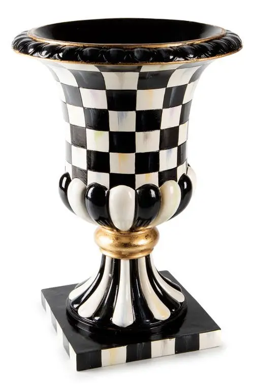 MACKENZIE-CHILDS Courtly Check Pedestal Tabletop Urn - Black/ White