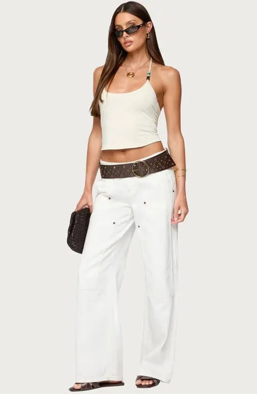 EDIKTED Radley Beaded Halter Crop Top - Cream