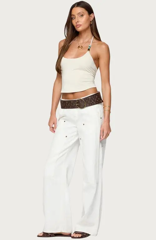 EDIKTED Radley Beaded Halter Crop Top - Cream