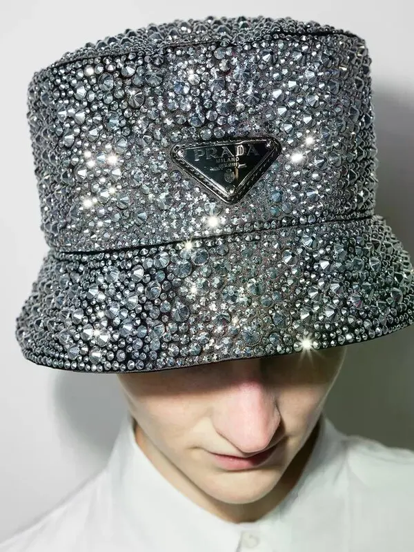 Prada Crystal-Embellished Bucket Hat - Black | Editorialist display picture 3