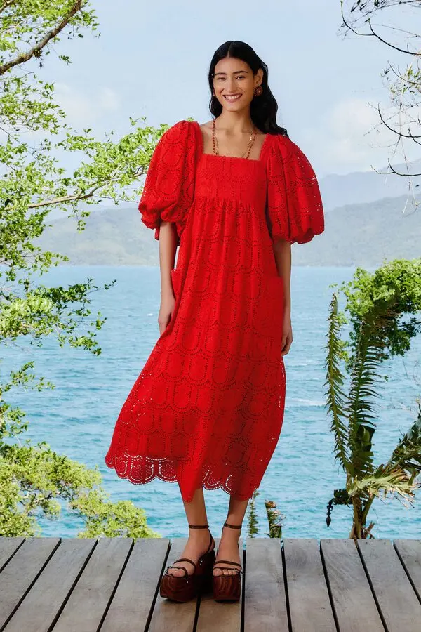 Farm Rio Eyelet Maxi Dress - Red