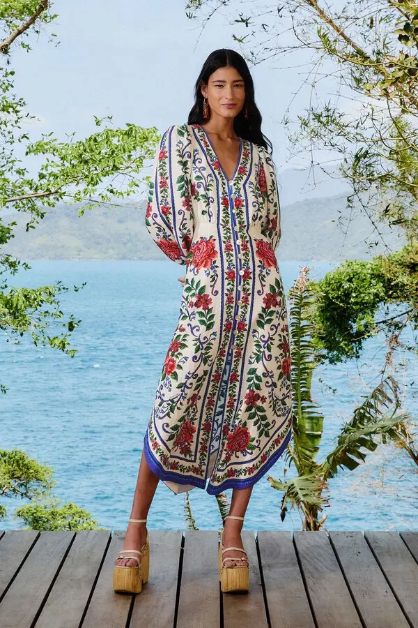 Farm Rio Flower Tapestry Lenzing™ Ecovero™ Euroflax™ Maxi Dress - Flower Tapestry Off-white