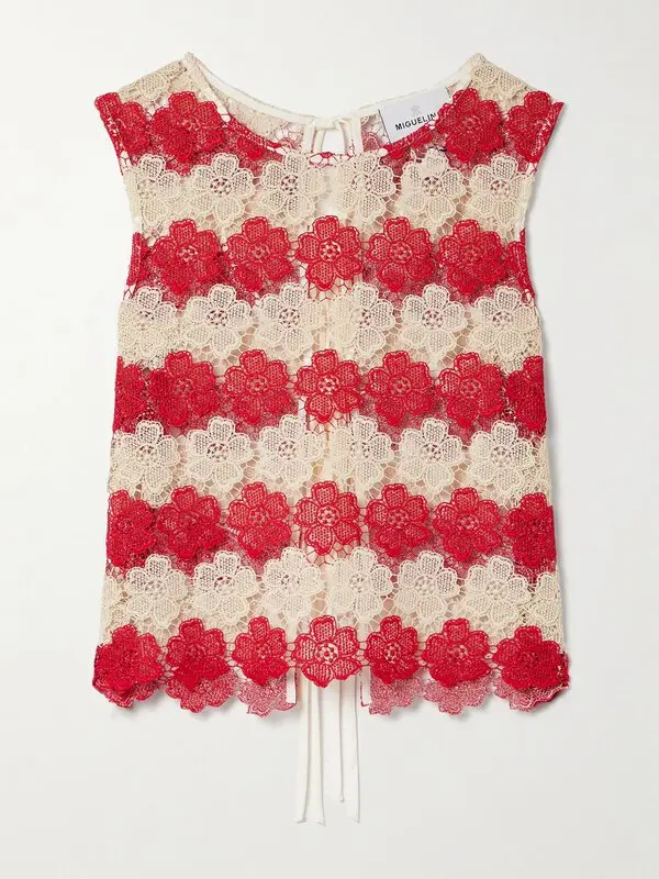 Miguelina Dupree Cropped Guipure Lace Tank - Red