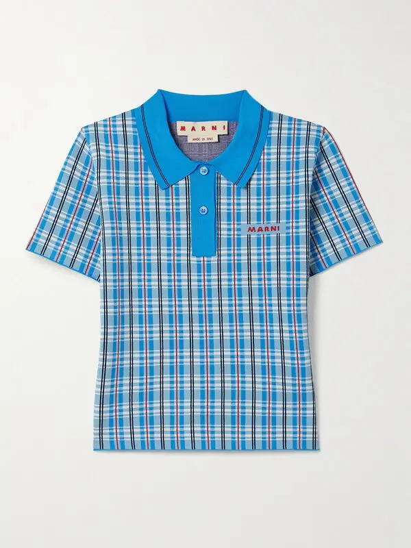 Marni Checked Jacquard-knit Polo Top